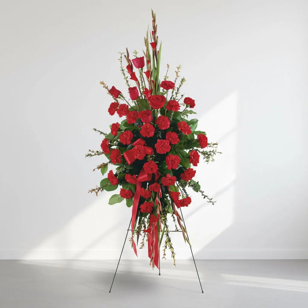 Classic Red Standing Spray for Elegant Floral Tribute